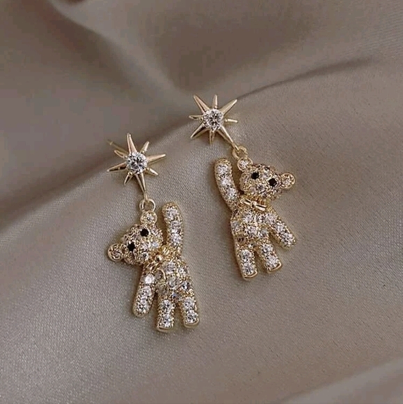 Jewelry | New Gold Rhinestone Teddy Bear Earrings | Poshmark